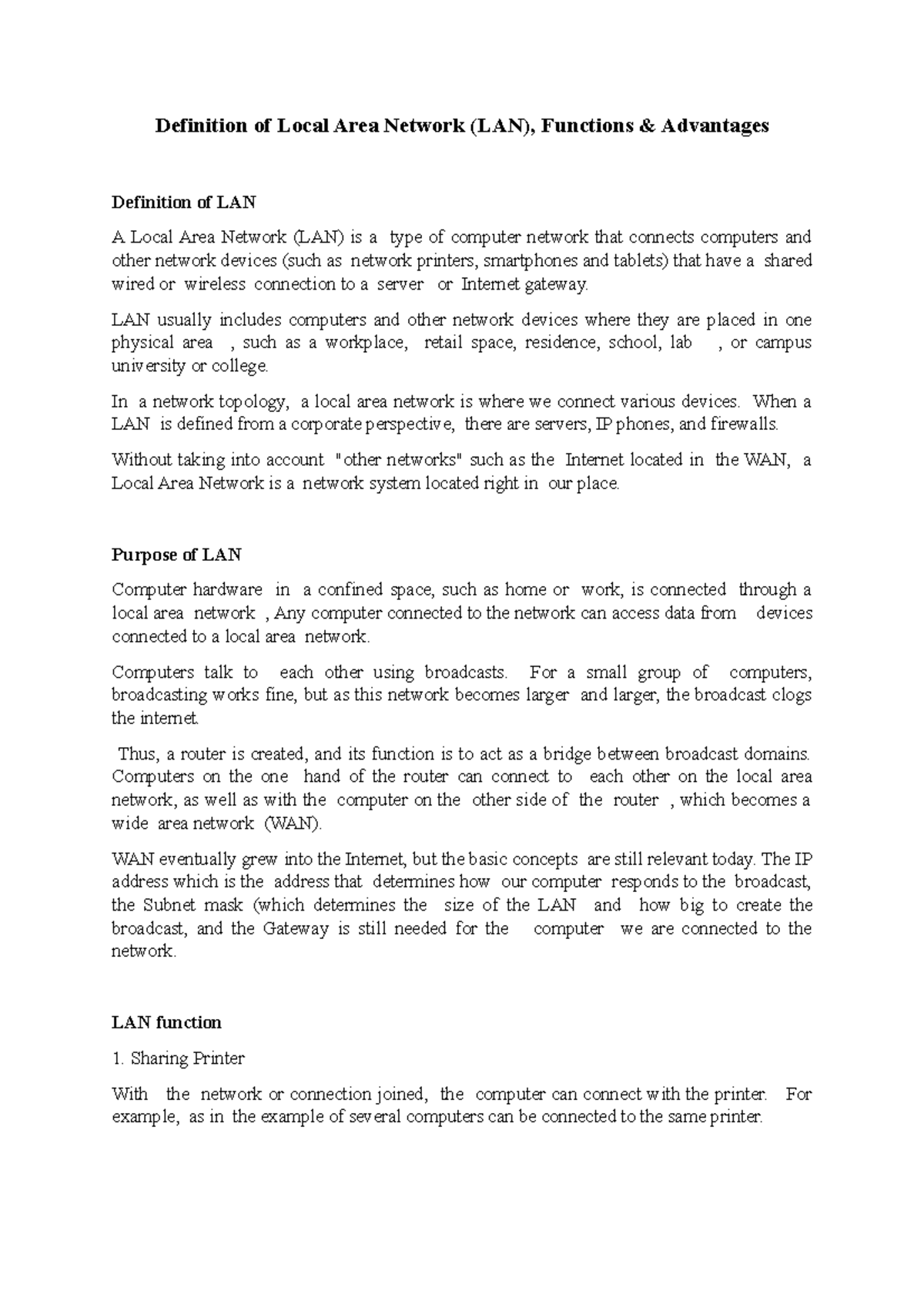 Exploring LAN: Definitions, Functions & Advantages Explained - Studocu