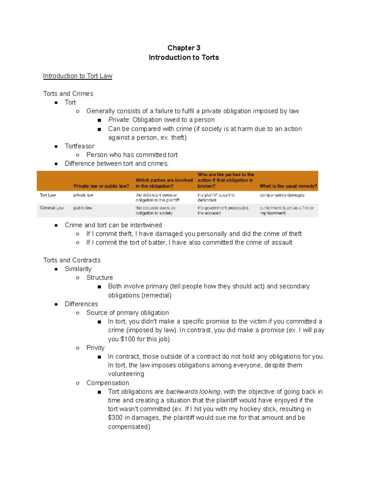 LAW122 Chapter 3: Introduction to Torts and Tort Law Concepts - Studocu
