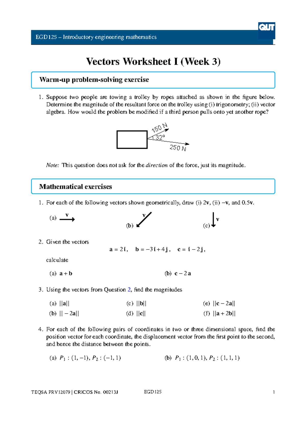 Worksheet 03-vectors 1 - Vectors Worksheet I (Week 3 ) Warm-up problem ...