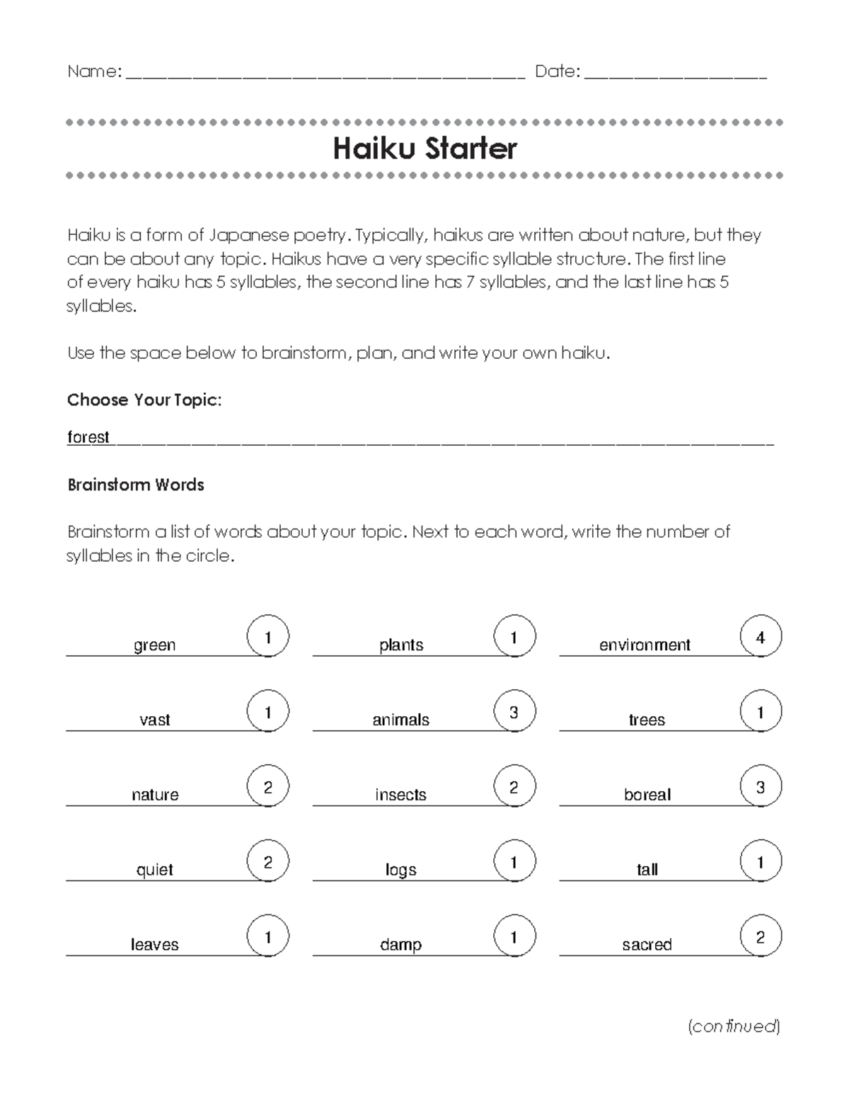 30697 Haiku Assignment: Nature Poetry Starter Guide - Studocu