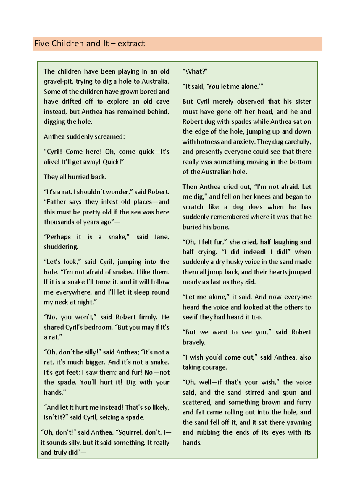 KS3 - Five Children and It Extract Analysis and Discussion - Studocu