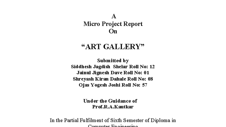 Micro Project Report on Online Art Gallery System - Diploma in CE - Studocu