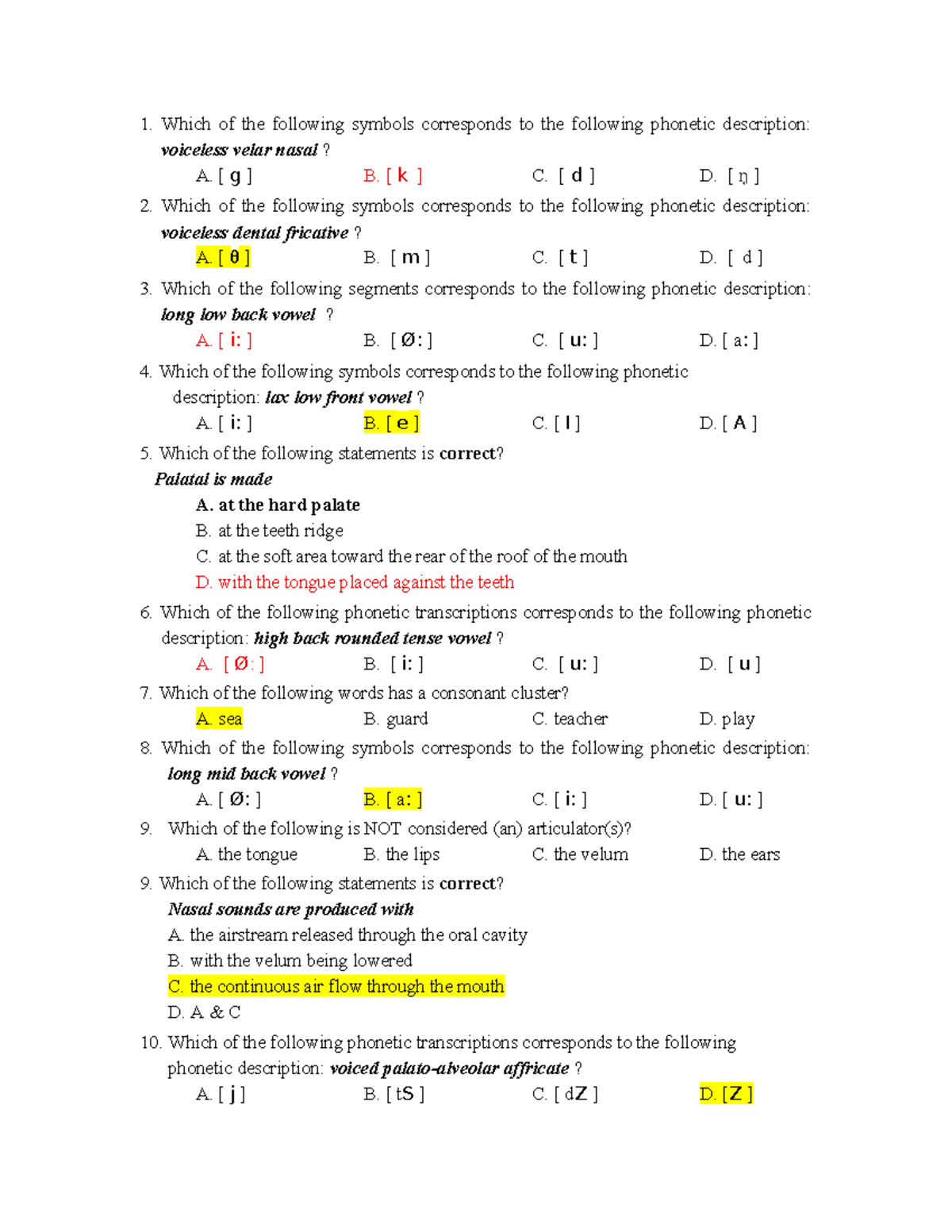 Assignment 4 - Ôn Tập Thi Cuối Kỳ: Phonetics Practice Questions - Studocu