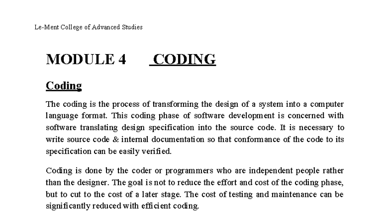 Module 4 - Coding Techniques and Standards in Software Development ...