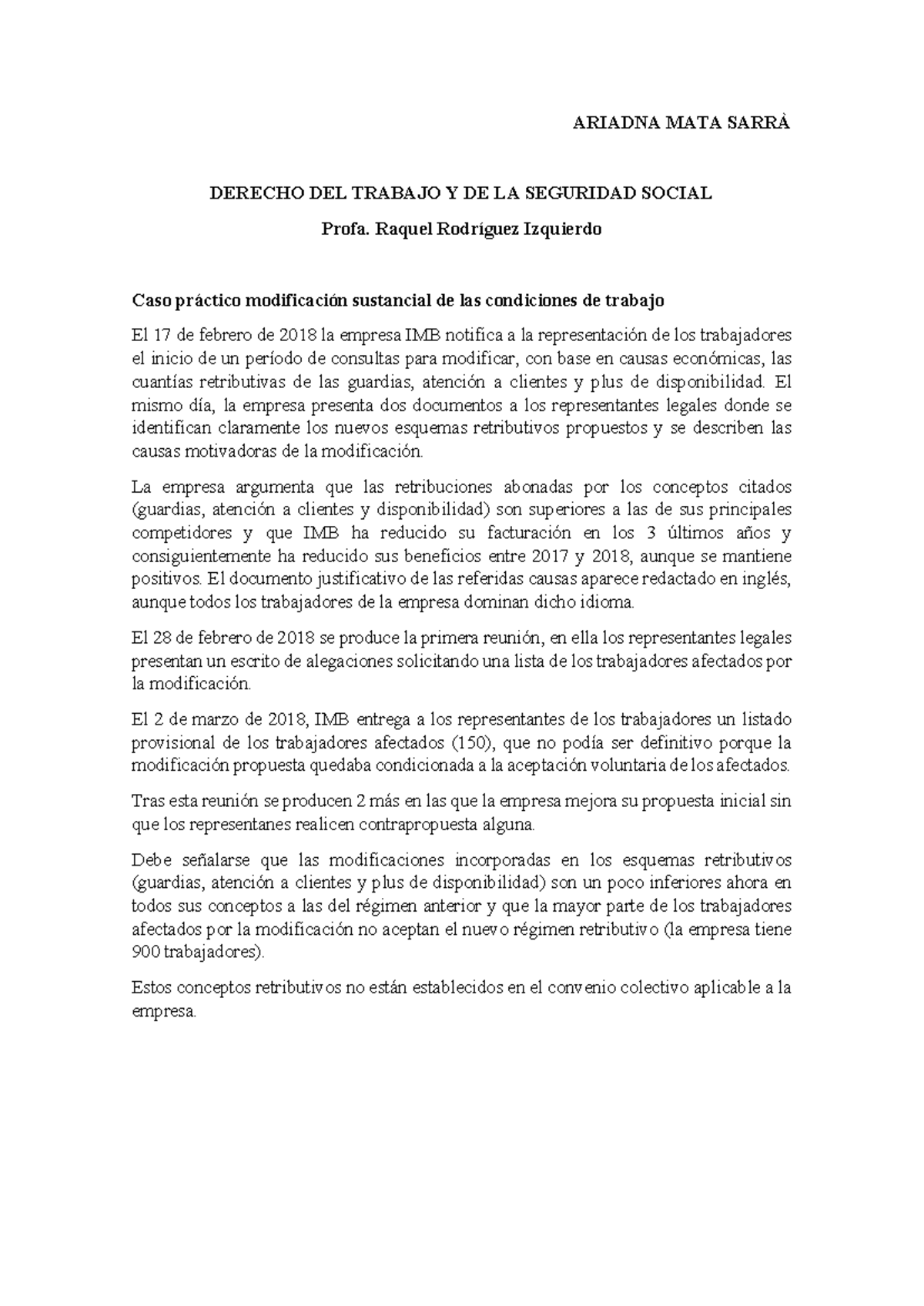 Caso practico modificaciación sustancial de las condiciones de trabajo ...