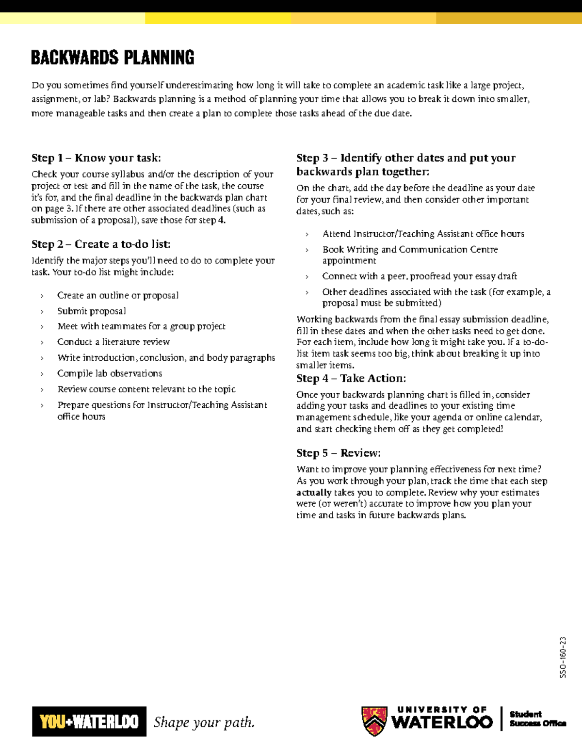 Backwards Planning Worksheet for PSYCH 101 Final Essay - Studocu