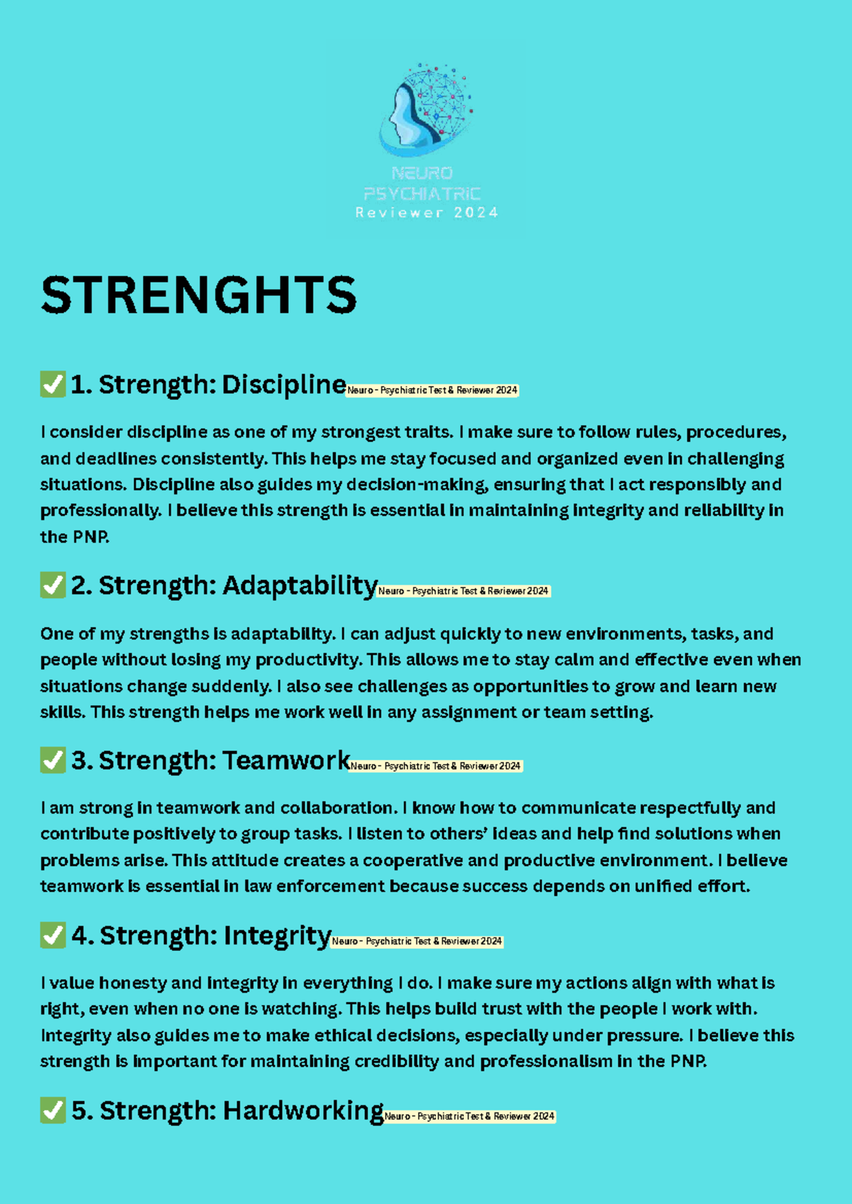 Strengths and Weaknesses Neuro Psychiatric Test Reviewer 2024 - Studocu