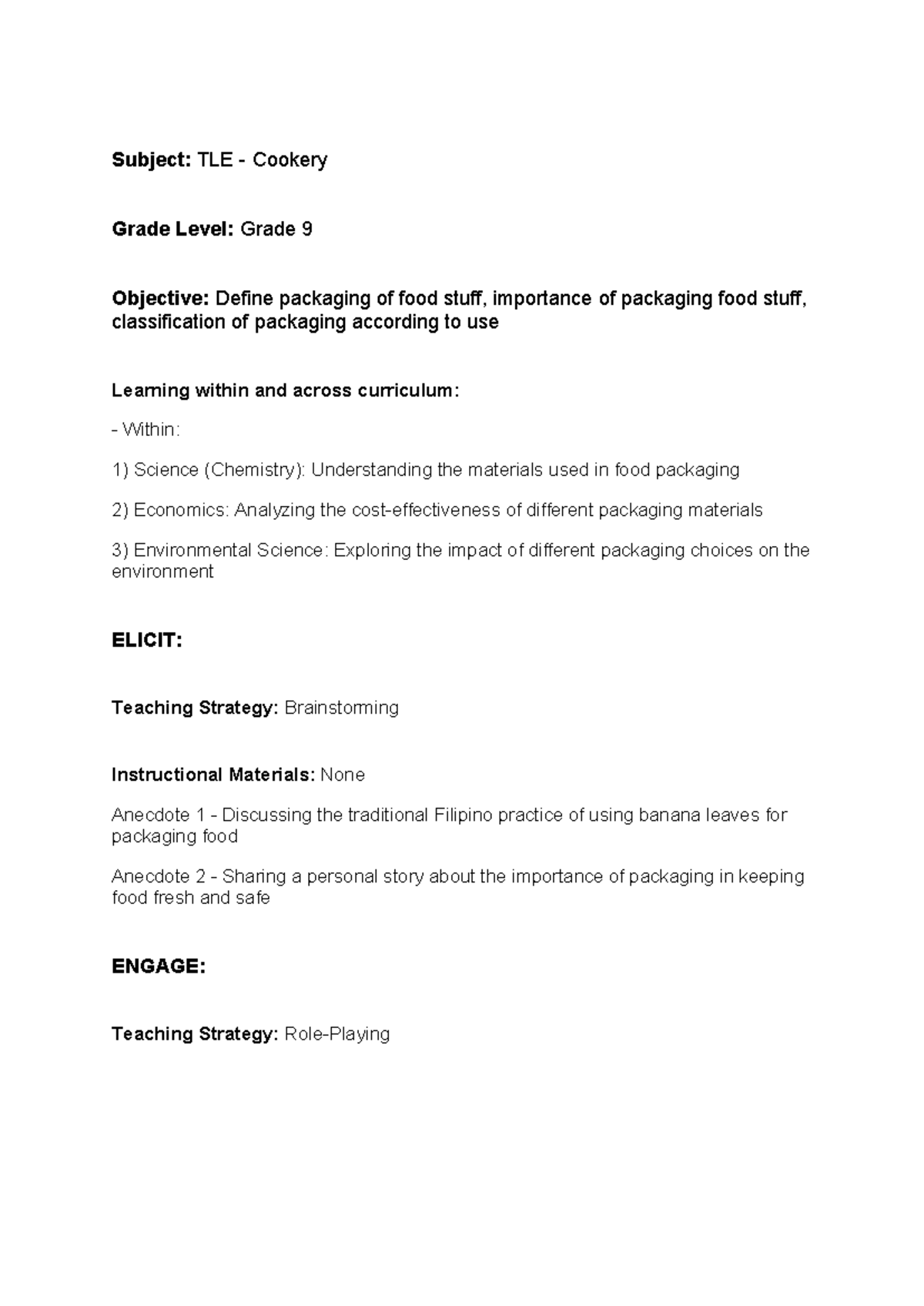 DLP TLE Cookery 9: Importance and Classification of Food Packaging ...