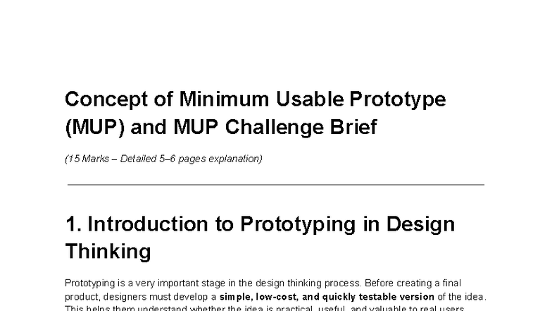 ADT-3: Concept of Minimum Usable Prototype (MUP) Challenge Brief - Studocu