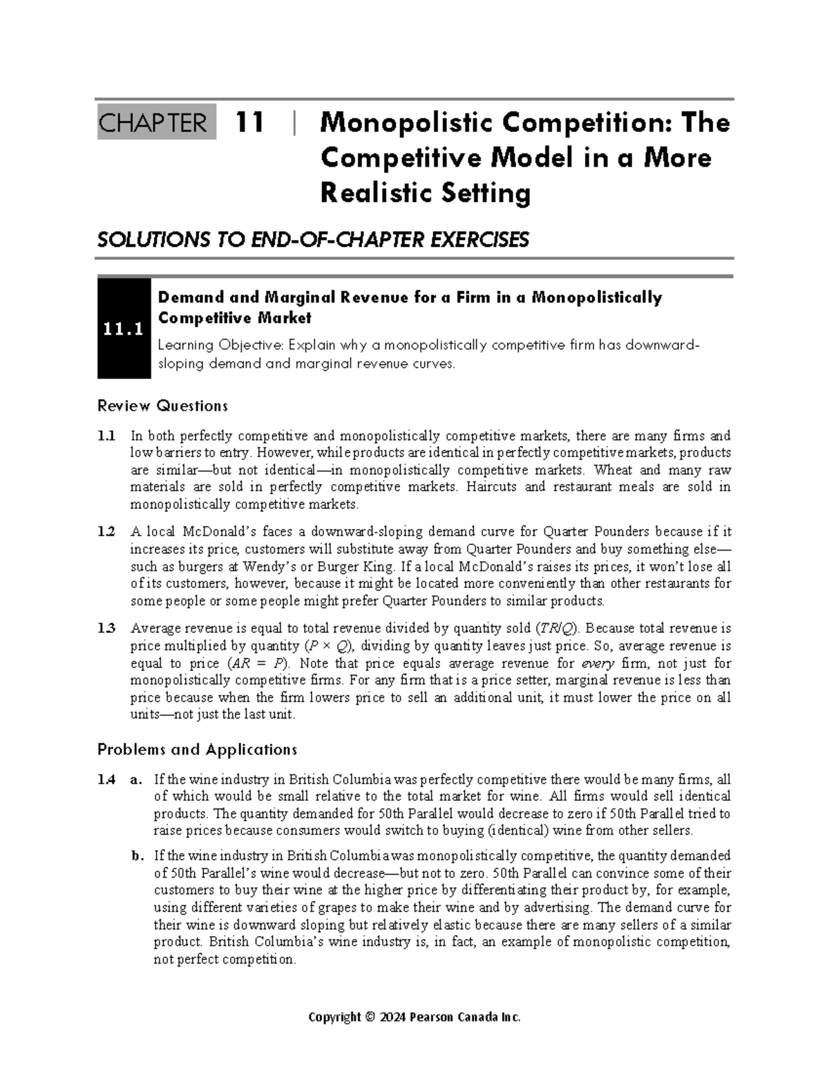 CHAPTER 11 - Monopolistic Competition: Solutions and Practice Exercises ...