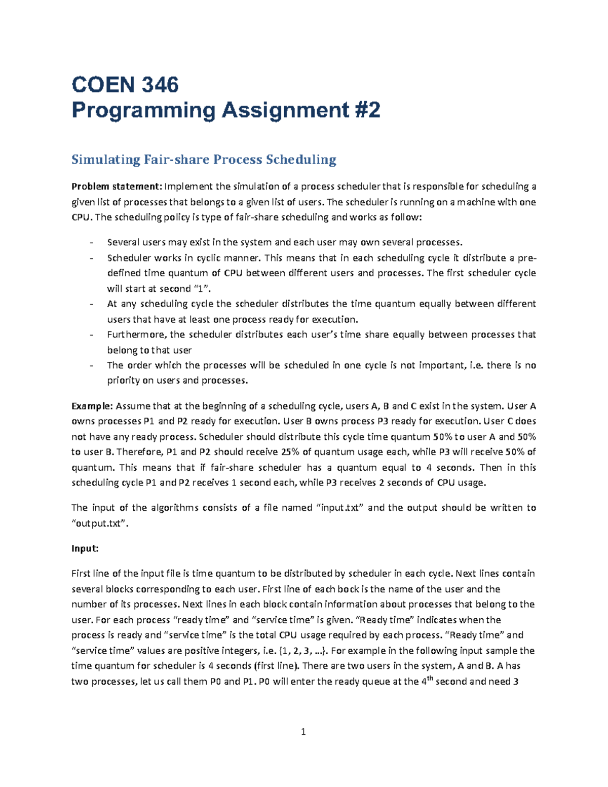 COEN 346 Lab Assignment #2: Simulating Process Scheduling with Threads - Studocu