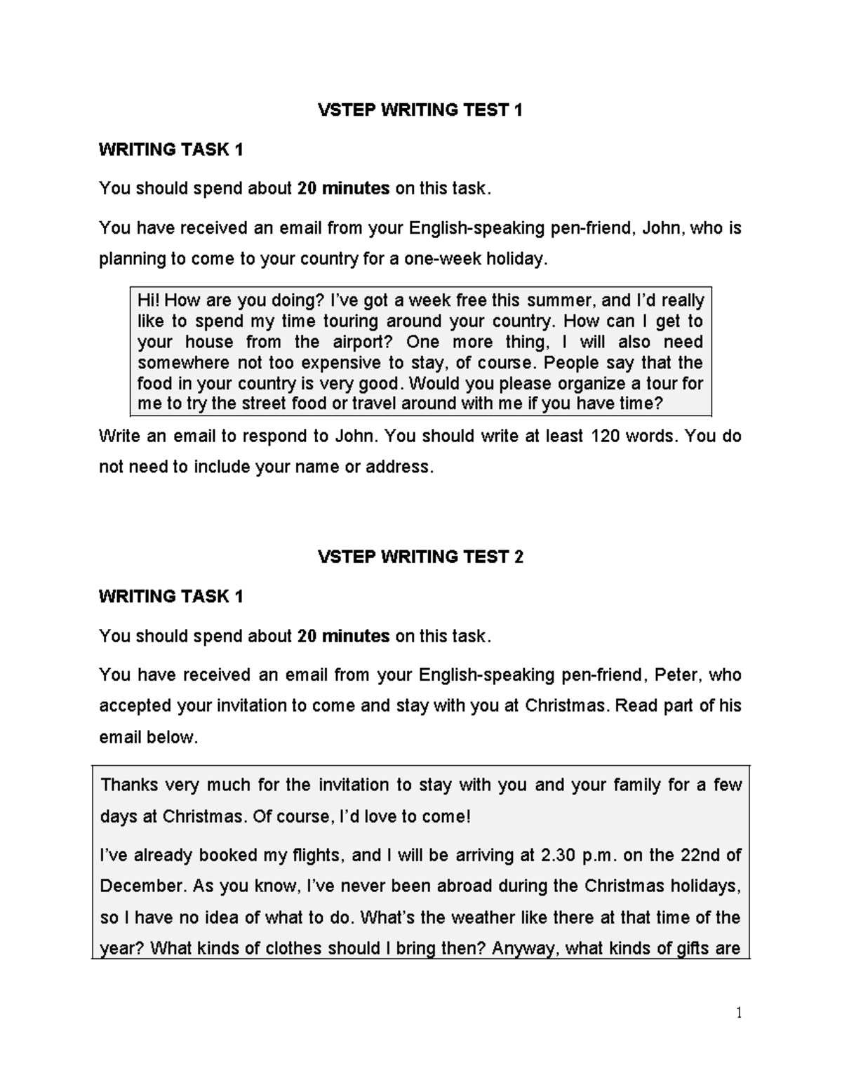 VSTEP WRITING TEST: Informal Letter Responses - Studocu