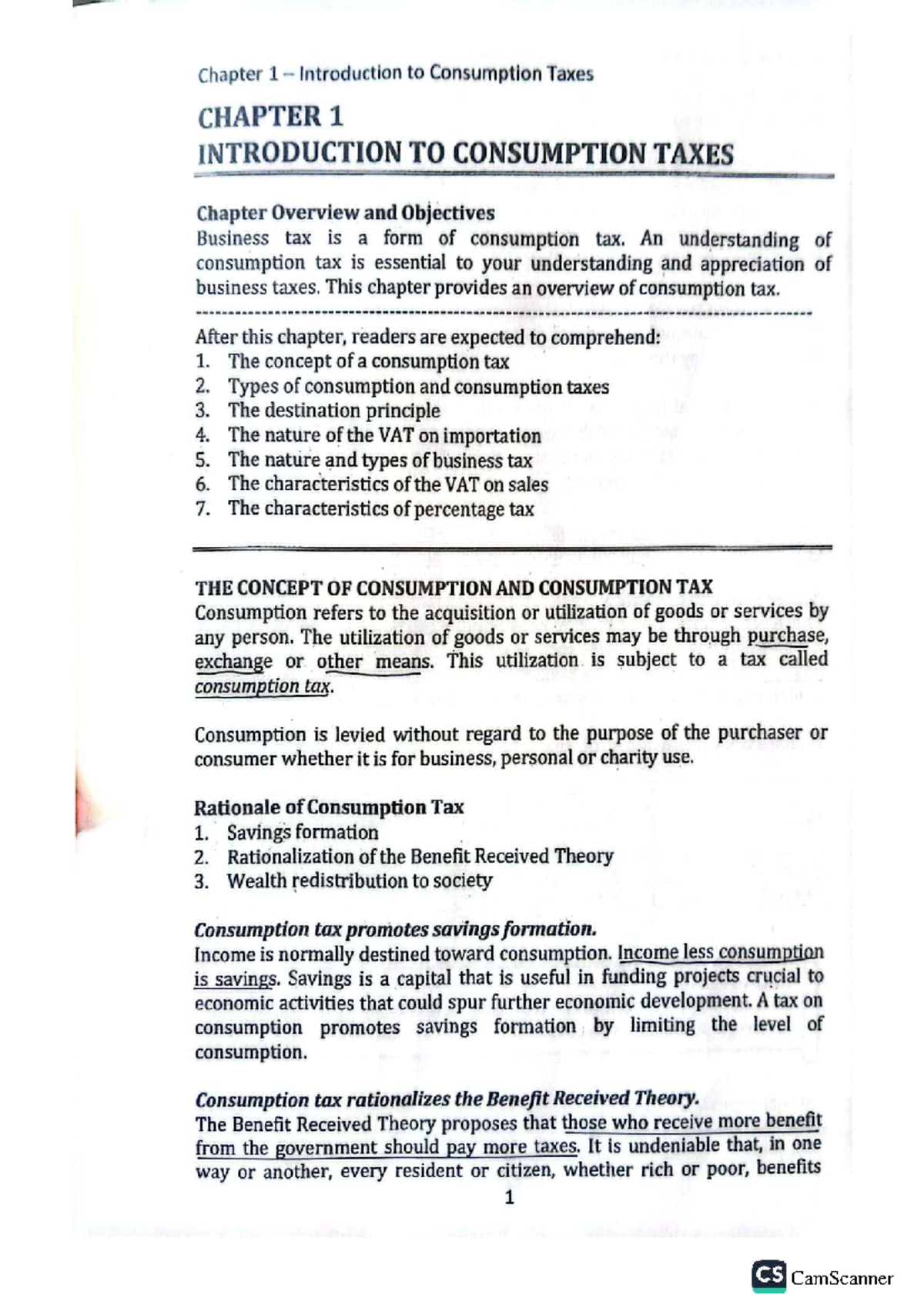CS Chapter 1 Overview of Consumption Taxes and Business Tax - Studocu