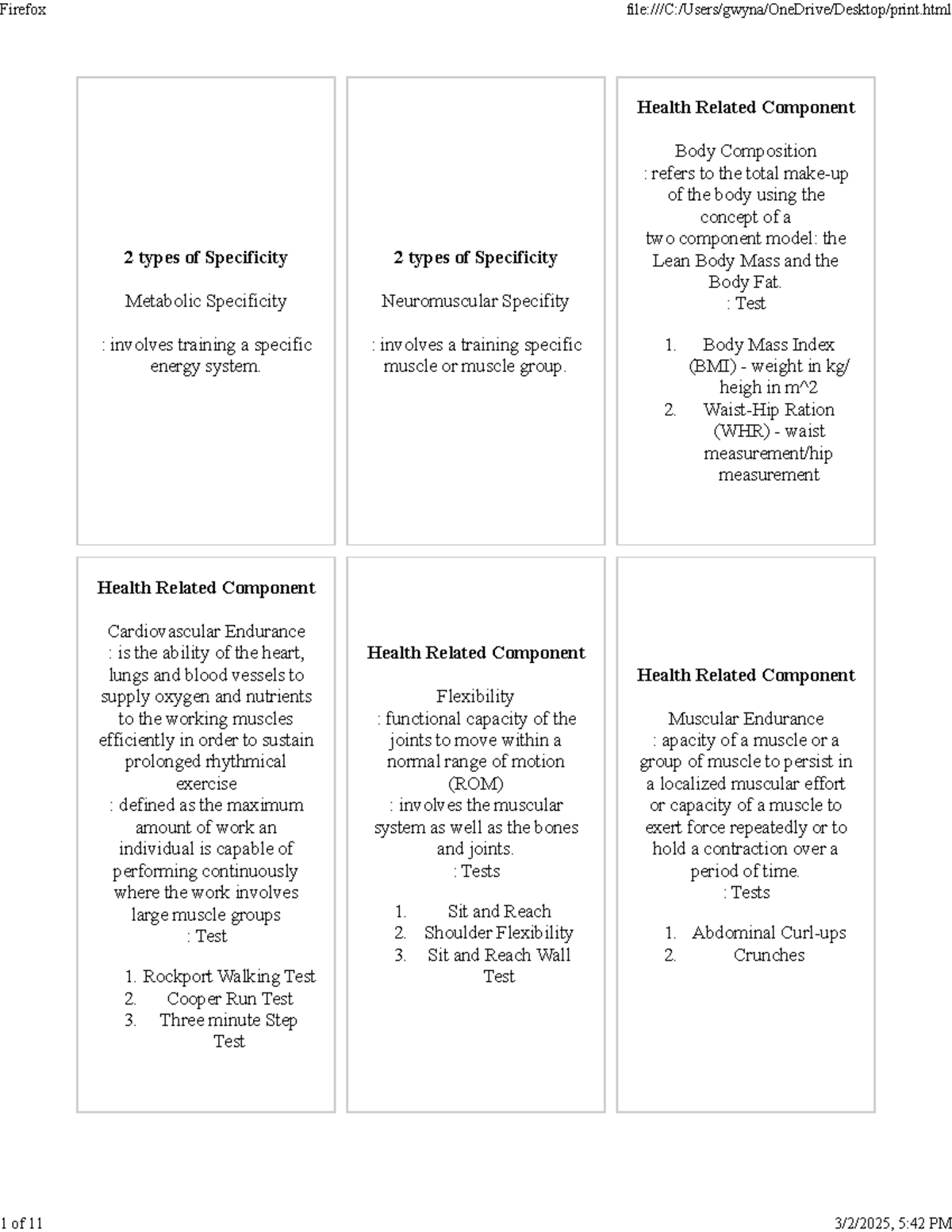 PE Lesson 1 4 ANKI - anki - 2 types of Specificity Metabolic ...