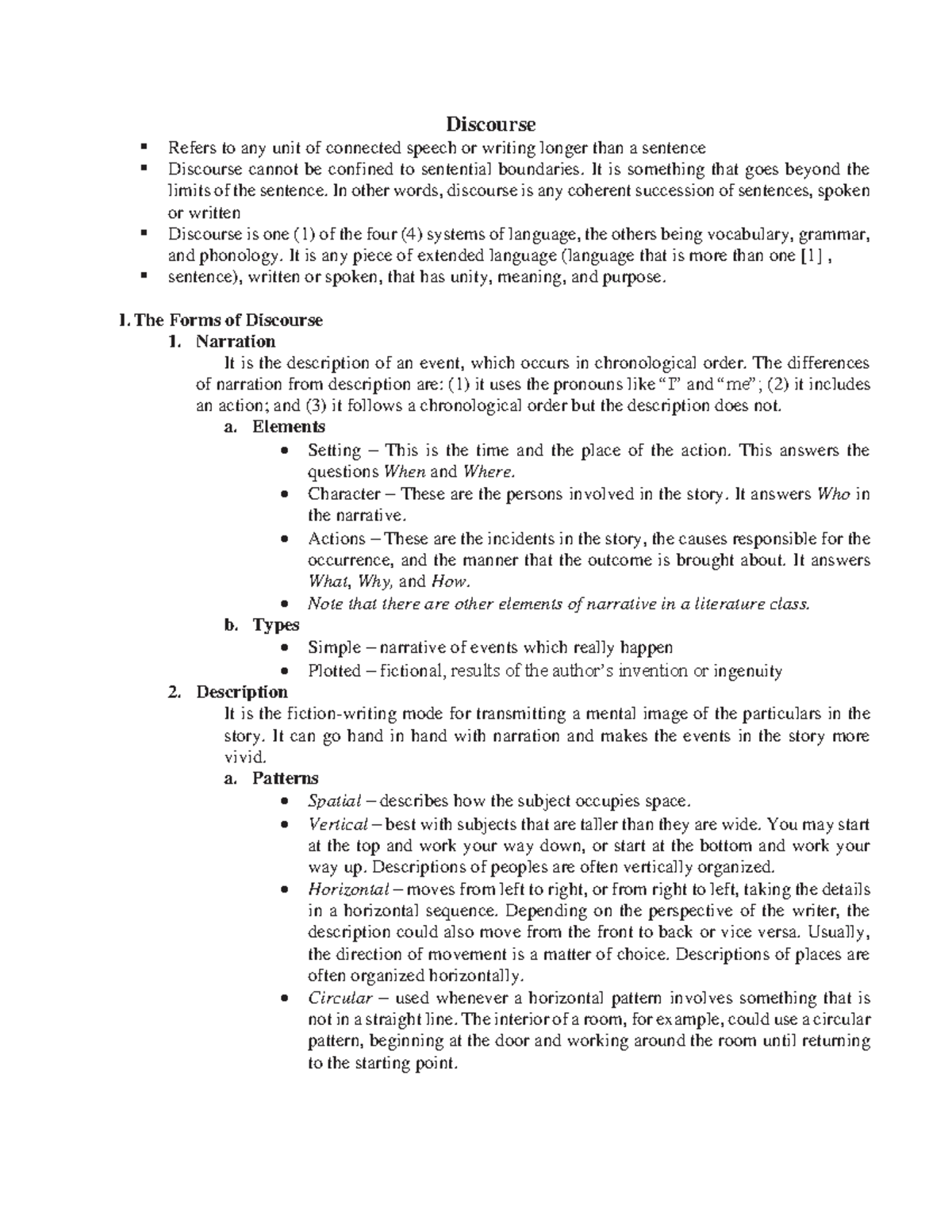 Discourse Forms: Overview of Narration, Description, Exposition ...