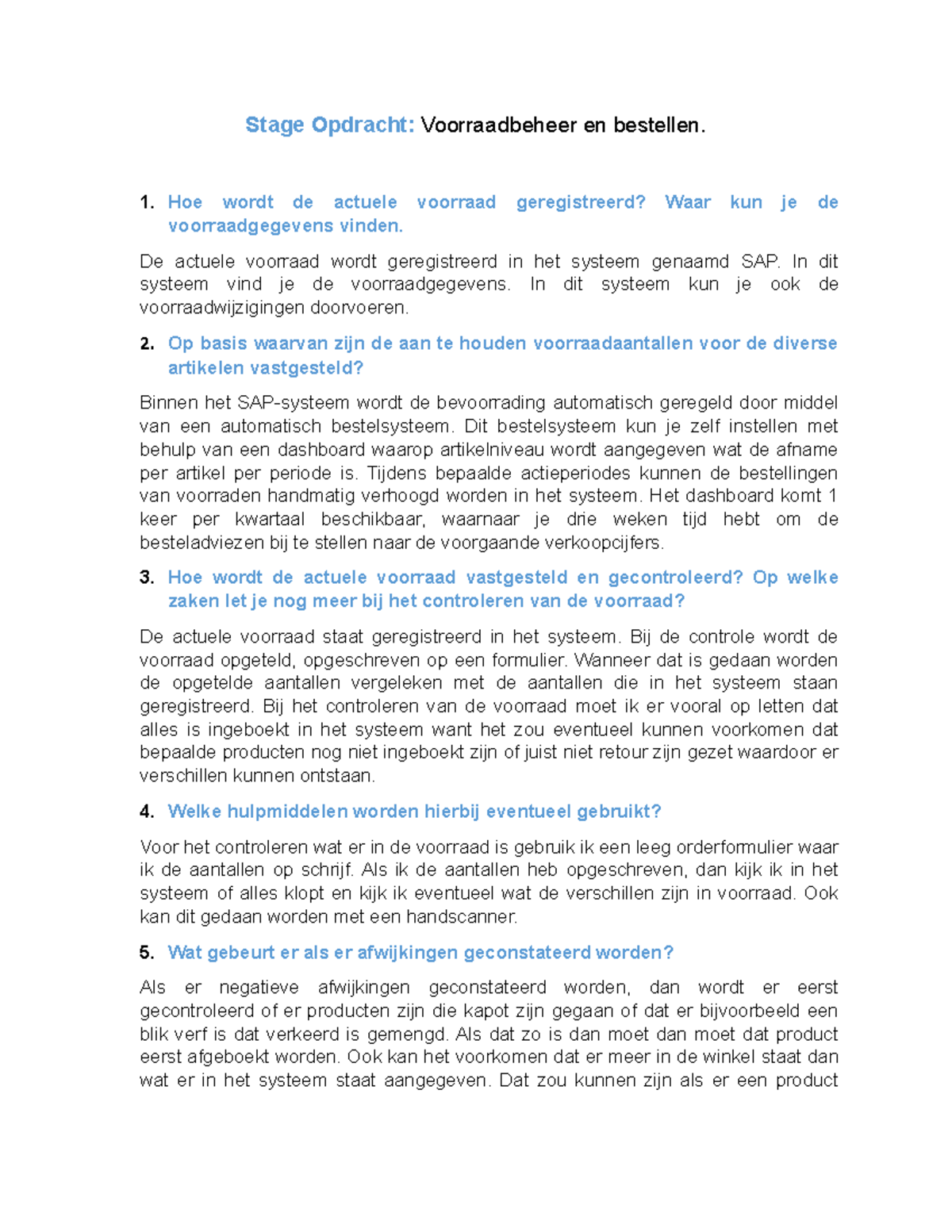 Stage Opdracht: Voorraadbeheer en Bestellen in SAP Systeem - Studeersnel