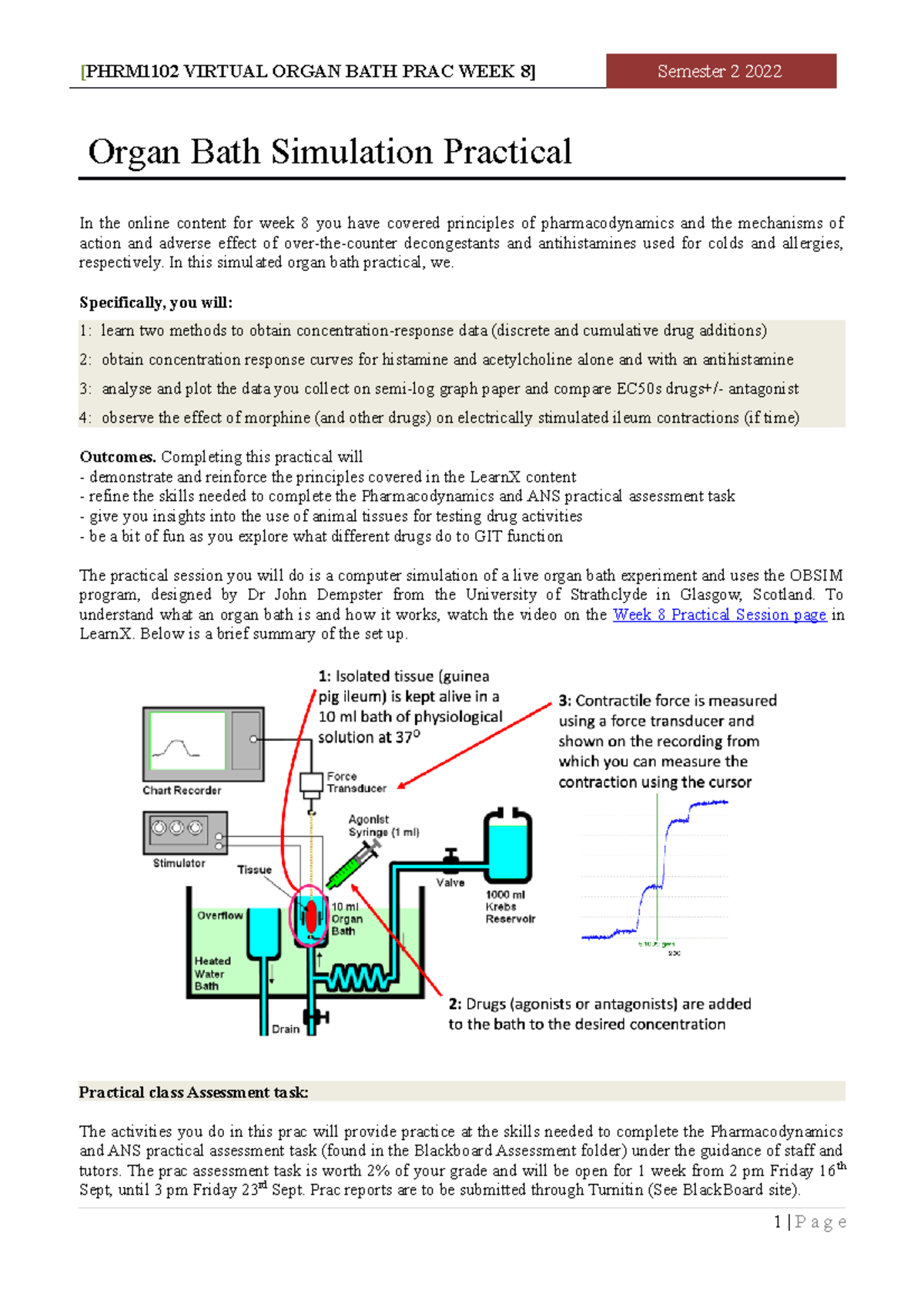 PHRM1102 Sem 2 2022 Virtual Ileum Practical Notes - Organ Bath ...