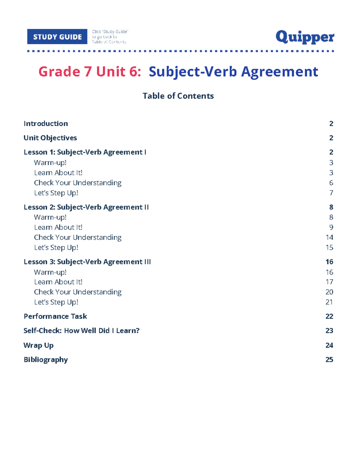 Grade 7 Unit 6: Subject-Verb Agreement Overview and Lessons - Studocu
