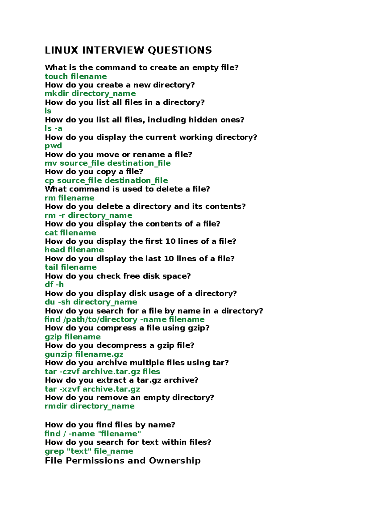 LINUX INTERVIEW QUESTIONS: Essential Commands & Concepts - Studocu