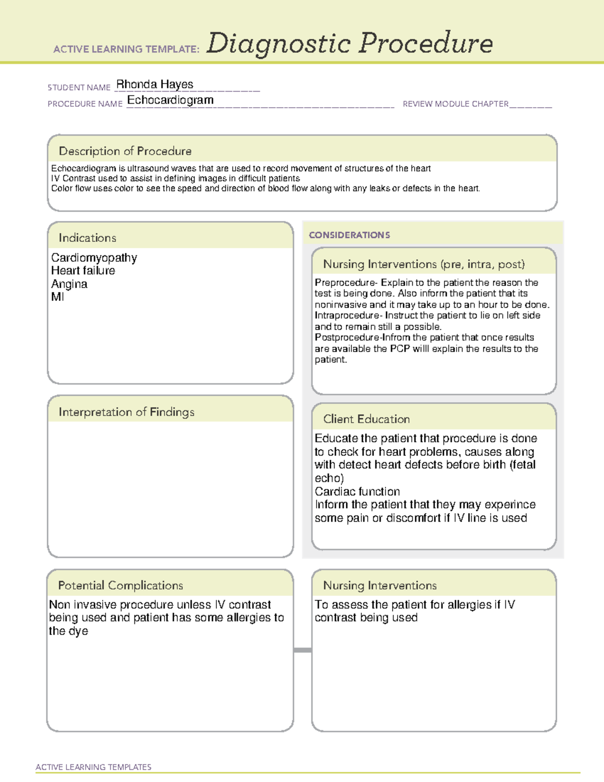 CT Echo - ATI Active Learning Template for Echocardiogram - Studocu