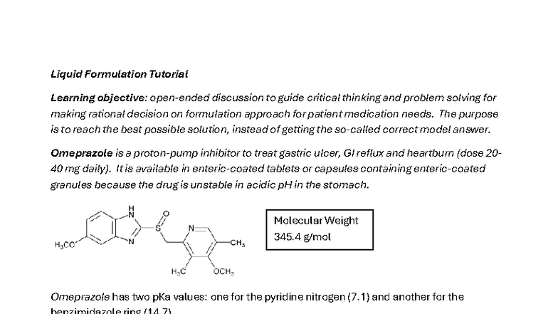 Liquid Formulation Tutorial: Omeprazole Case Study Insights - Studocu