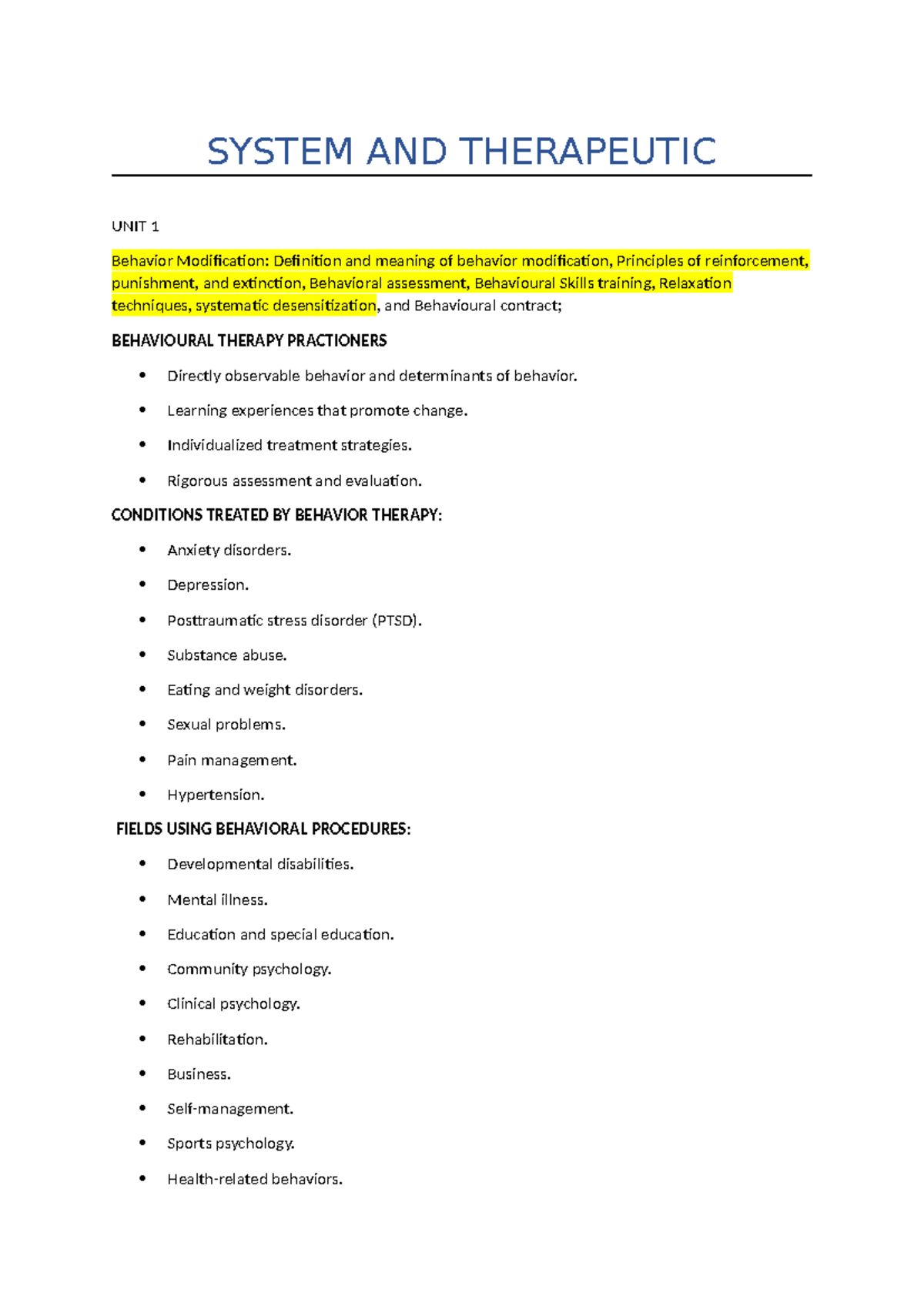 Behavior Modification: Principles and Applications in Therapy (SYS 101) - Studocu