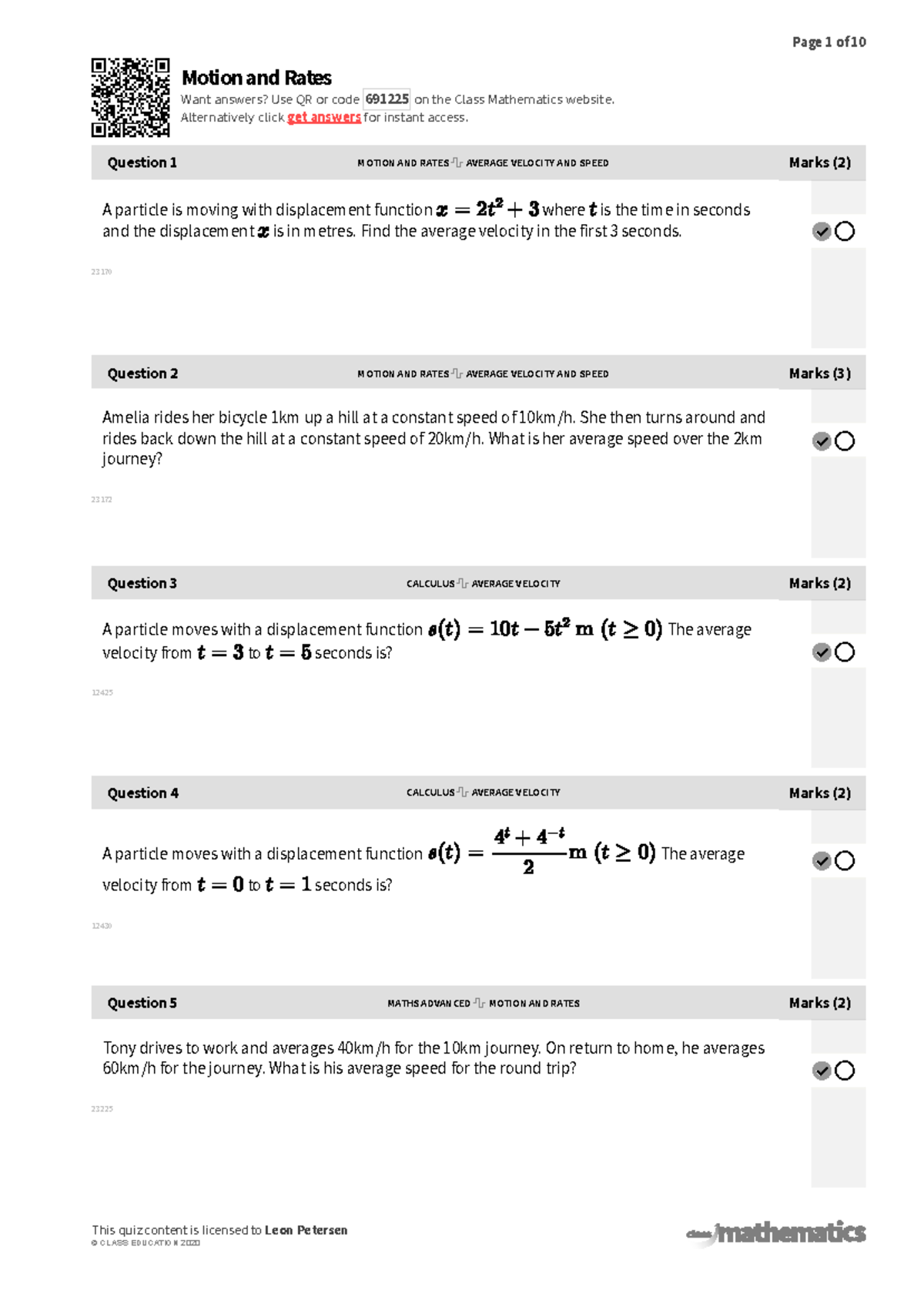 Motion and Rates - Advanced Calculus Worksheet (MATH 101) - Studocu