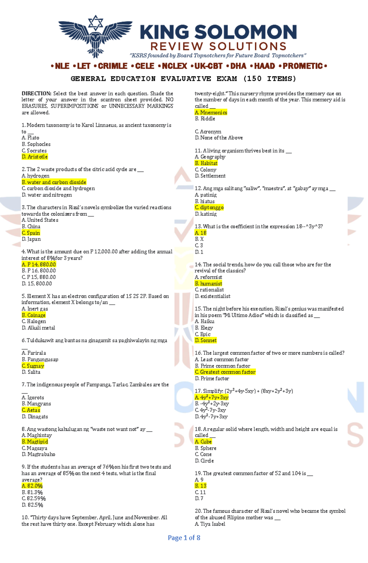 2023-LET Gen Ed Evaluative Exam Answer Key and Review Guide - Studocu