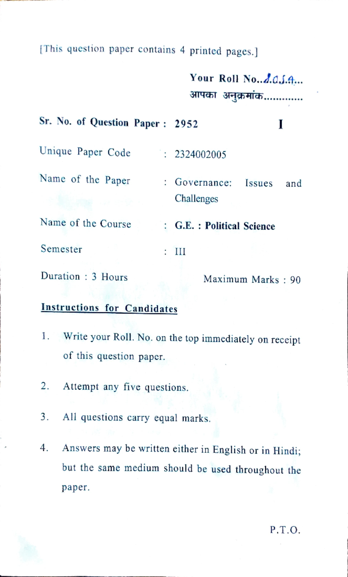 GE Governance SEM 3 - [This question paper contains 4 printed pages ...