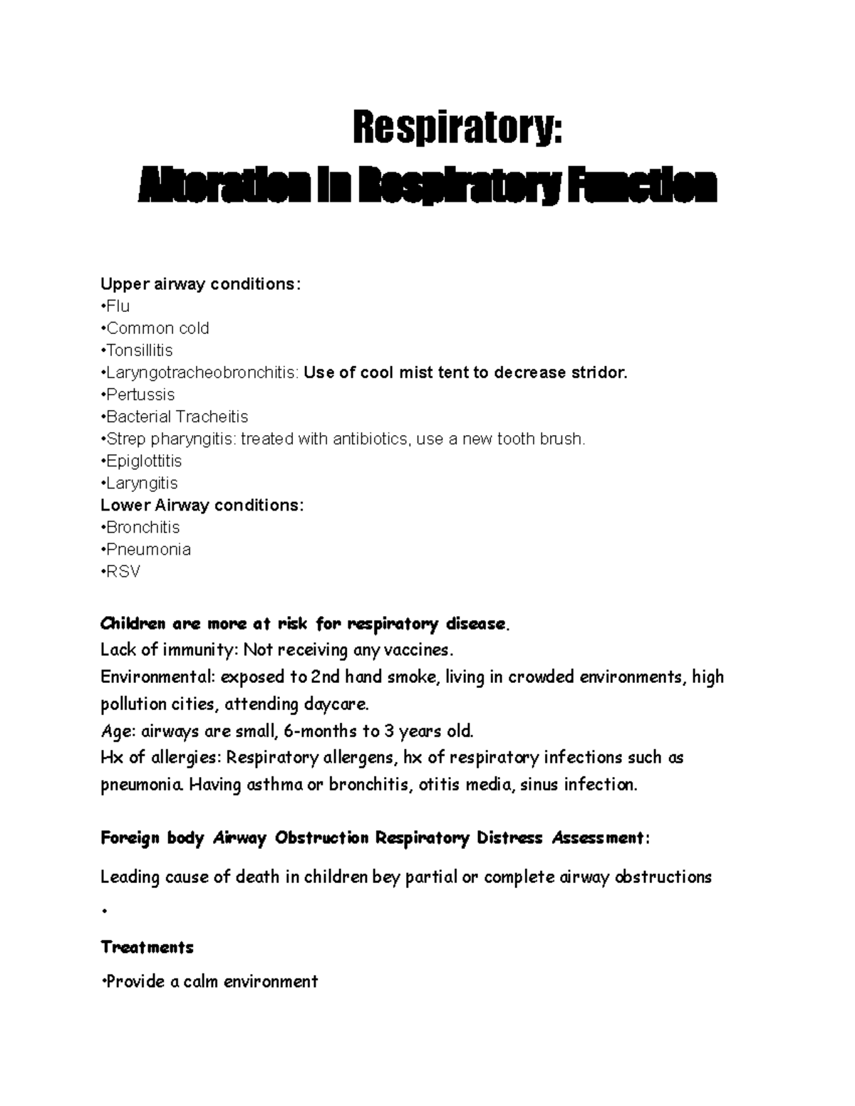 Pediatric Respiratory Disorders: Overview & Management (Course: NR 101 ...