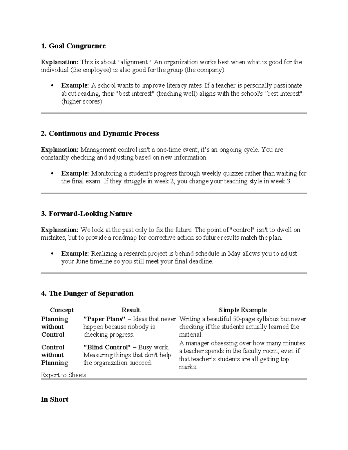Goal Congruence & Management Control Concepts - Class Notes - Studocu