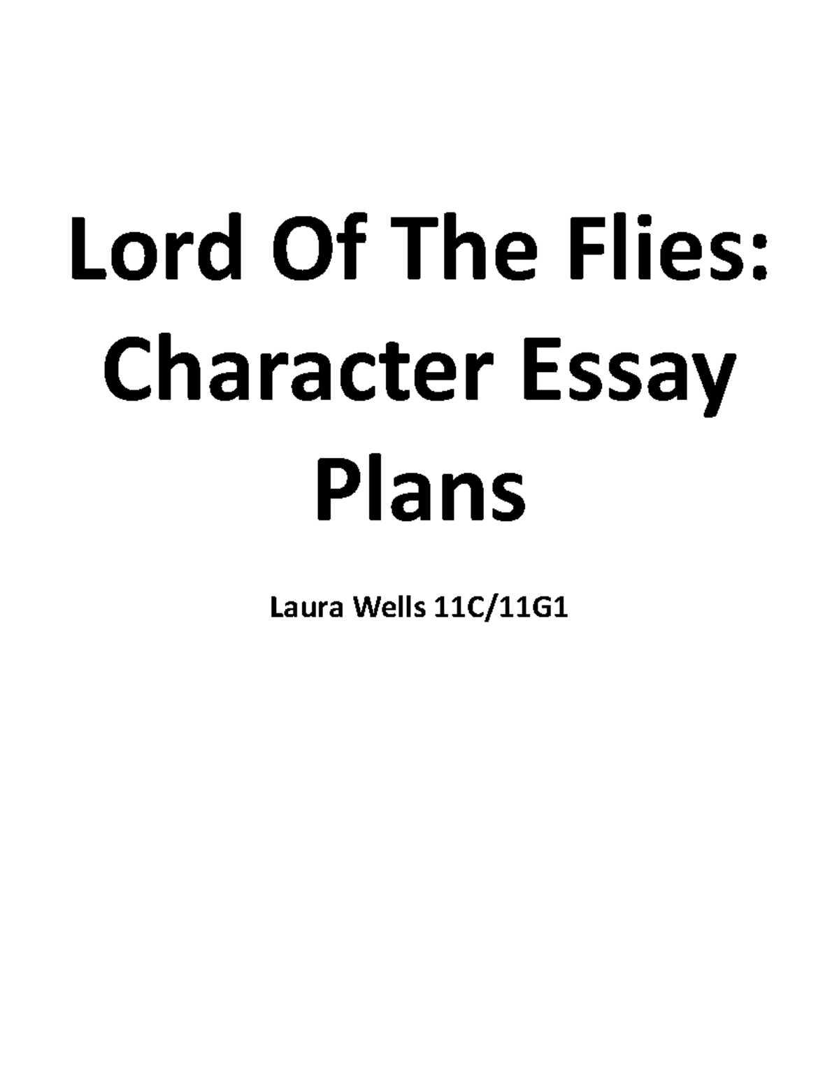 Lord of the Flies (11C/11G) Character Analysis Essay Plans - Studocu