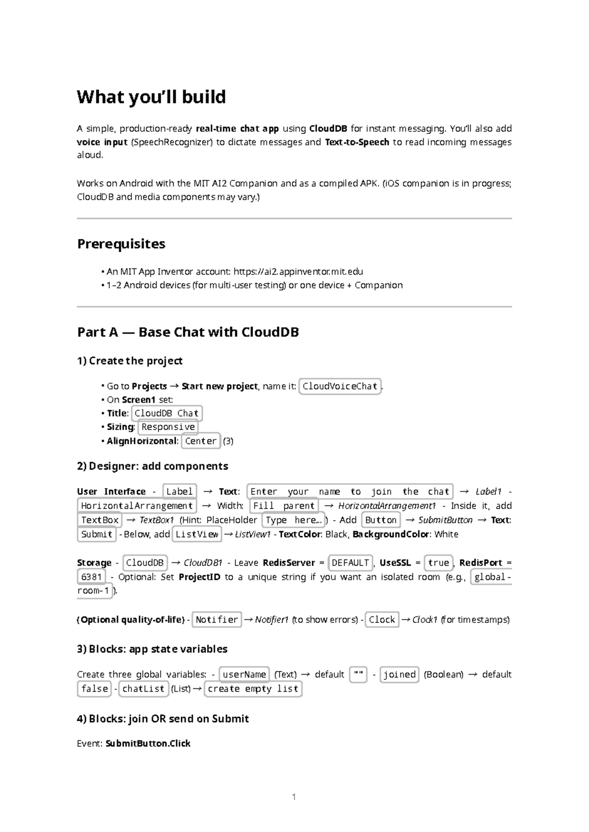 MIT App Inventor: Real-time Chat App with CloudDB & Voice Input - Studocu