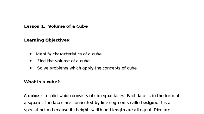 Math 115 Lesson 1: Understanding Volume of a Cube - Studocu