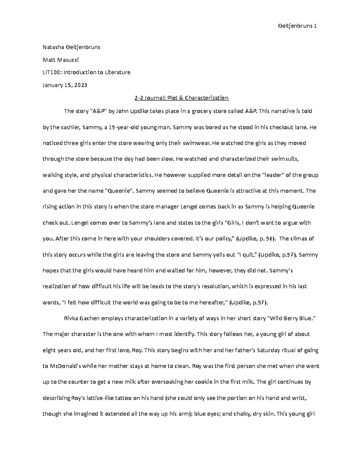 2-2 Journal: Analyzing Plot & Characterization in Literature - Studocu