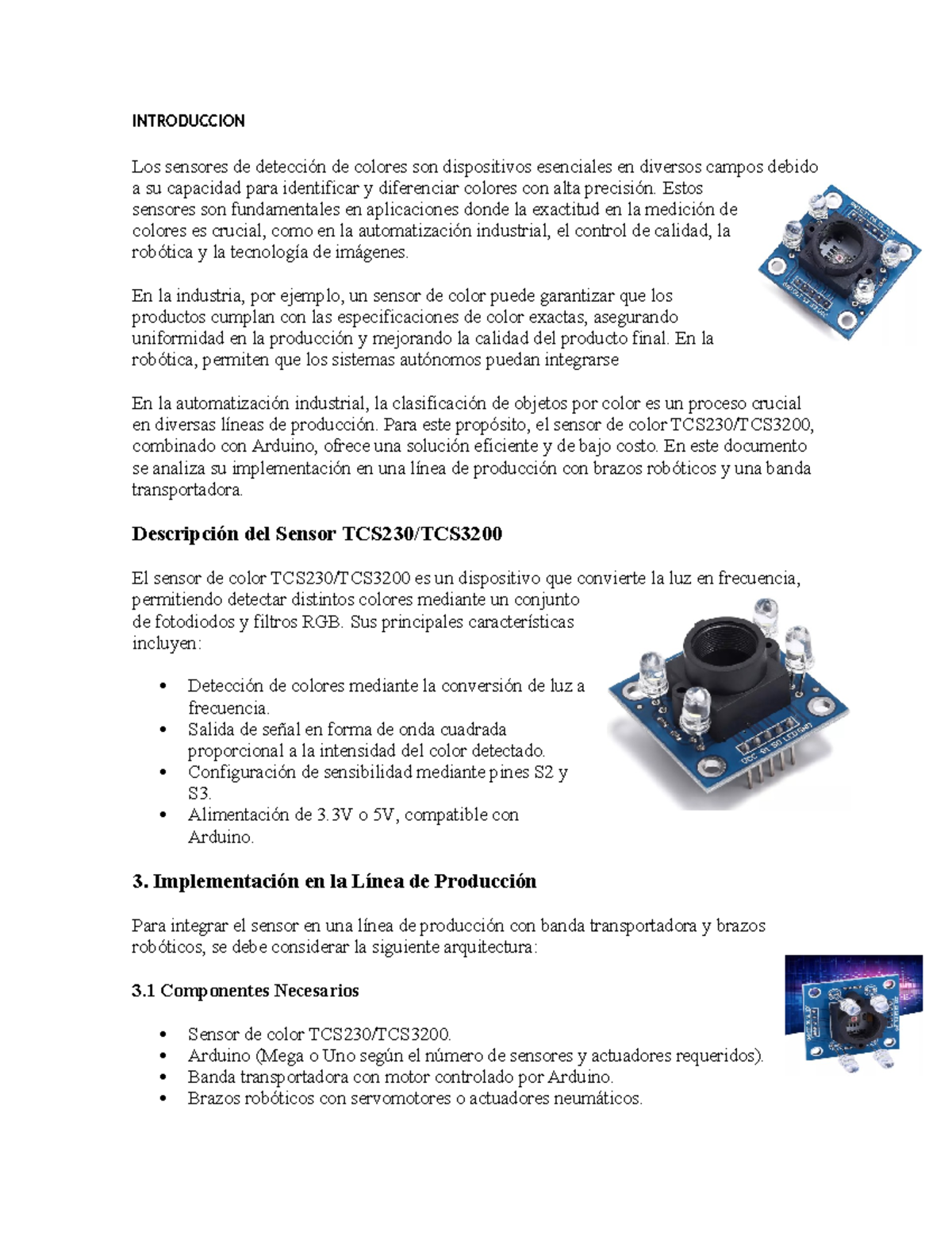 Sensor TCS - Práctica - INTRODUCCION Los sensores de detección de ...