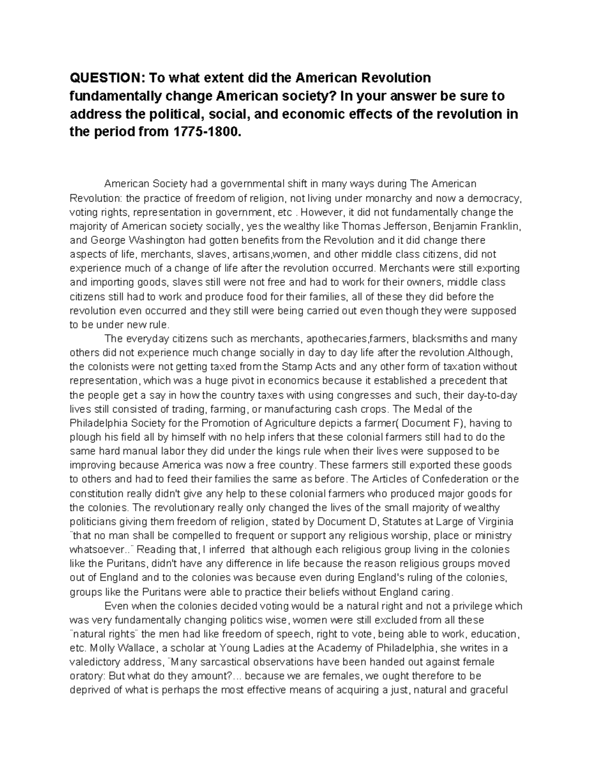 DBQ A. Revolution: Impact on American Society (1775-1800) - Studocu