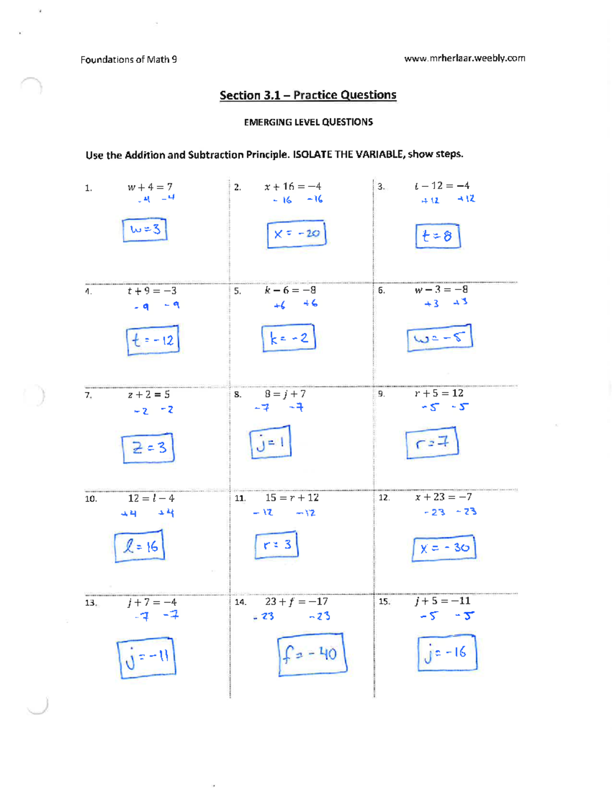 Foundations of Math 9 Section 3.1 Practice Questions and Solutions ...