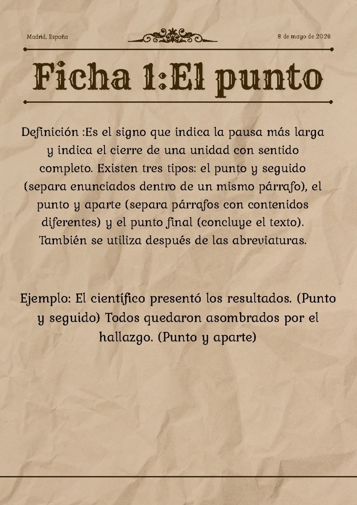 Ficha de Signos de Puntuación en Español: Definiciones y Ejemplos - Studocu