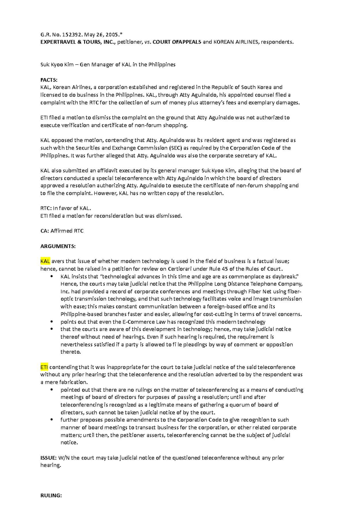 Digest: Expertravel & Tours, Inc. v. CA - G.R. No. 152392 (2005) - Studocu