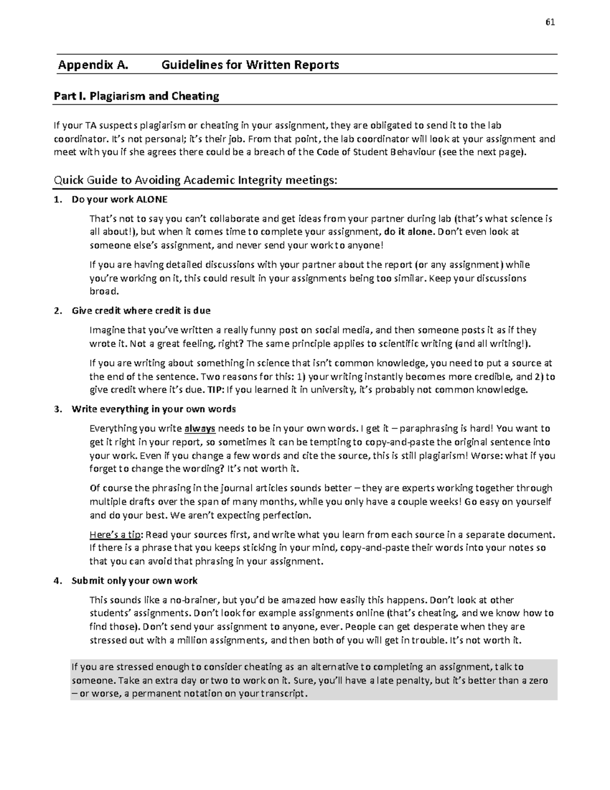 BIOL Labs - Appendix A - Appendix A. Guidelines for Written Reports ...