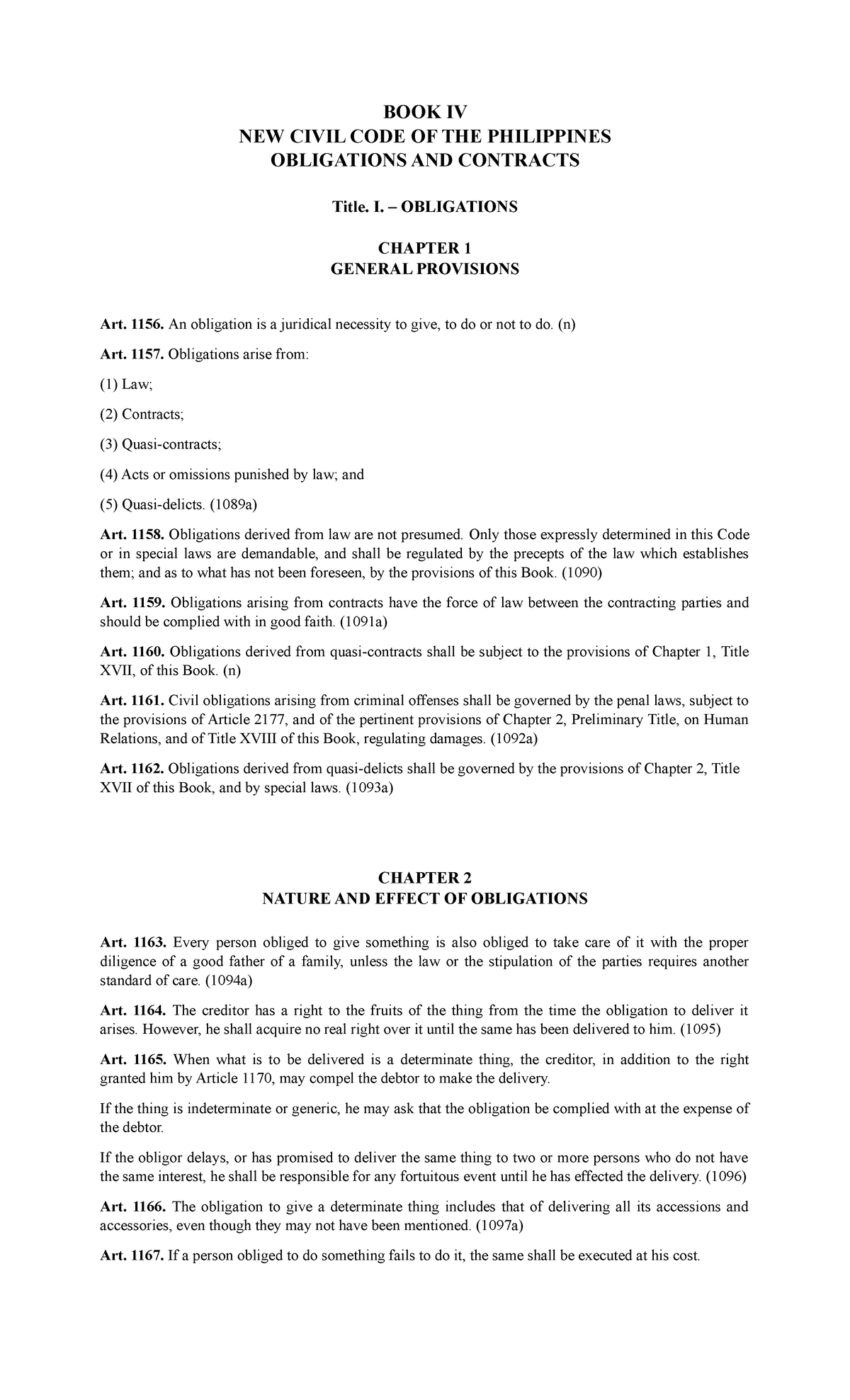 Codal- Obligations - BOOK IV NEW CIVIL CODE OF THE PHILIPPINES ...