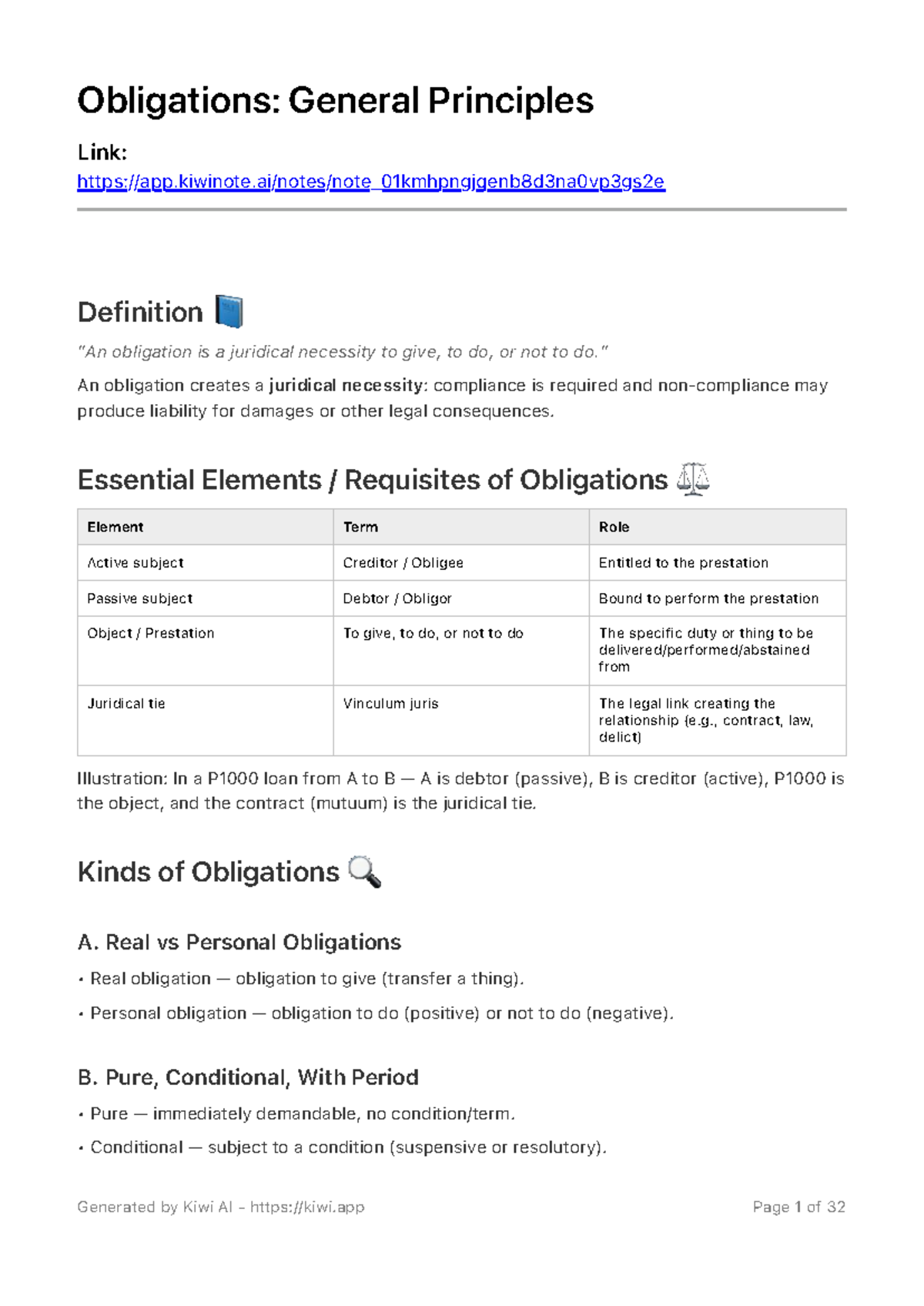 Obligations (LAW 101): General Principles and Key Elements - Studocu