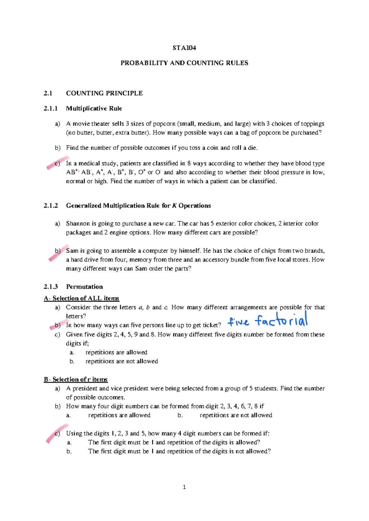 STA104 Exercise Chapter 6: Probability and Counting Rules - Studocu
