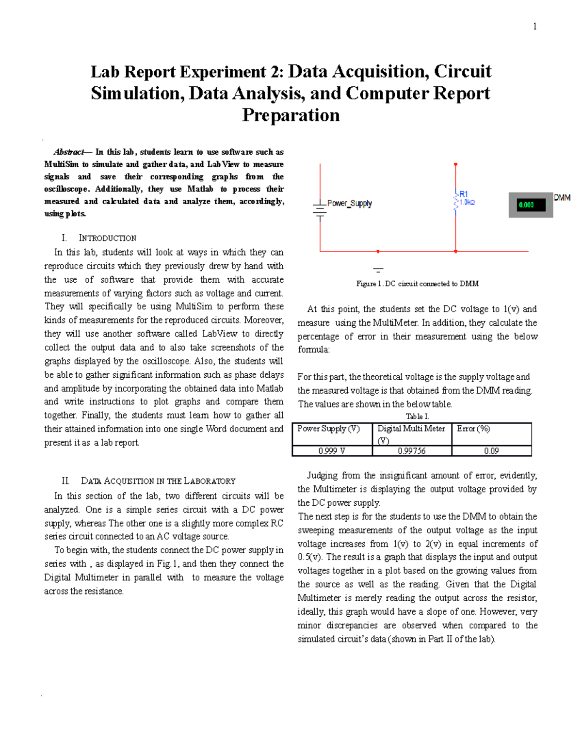 Lab experiment 2 - 1 Lab Report Experiment 2: Data Acquisition, Circuit ...