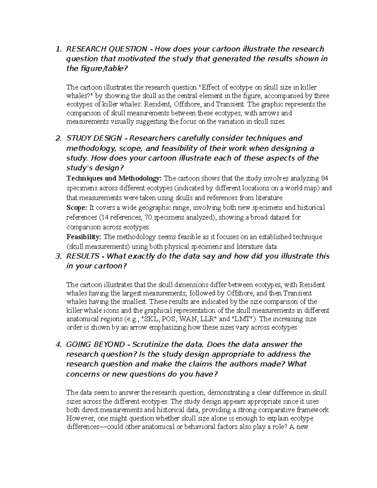 Cartoon Self-Assessment: Ecotype & Skull Size in Killer Whales - Studocu
