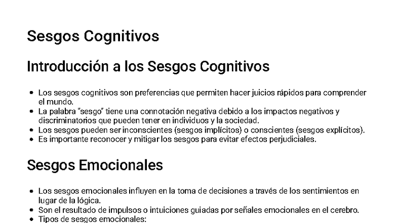 Análisis de Sesgos Cognitivos: Guía de Estudio Completa - Studocu