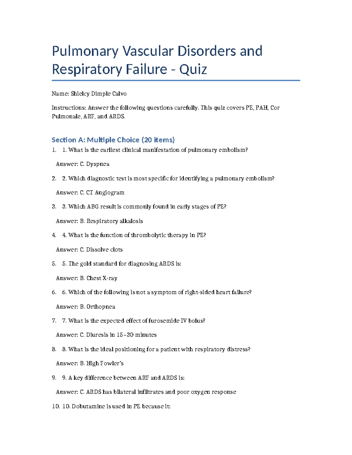 Pulmonary Vascular Disorders and Respiratory Failure Quiz (Quiz) - Studocu