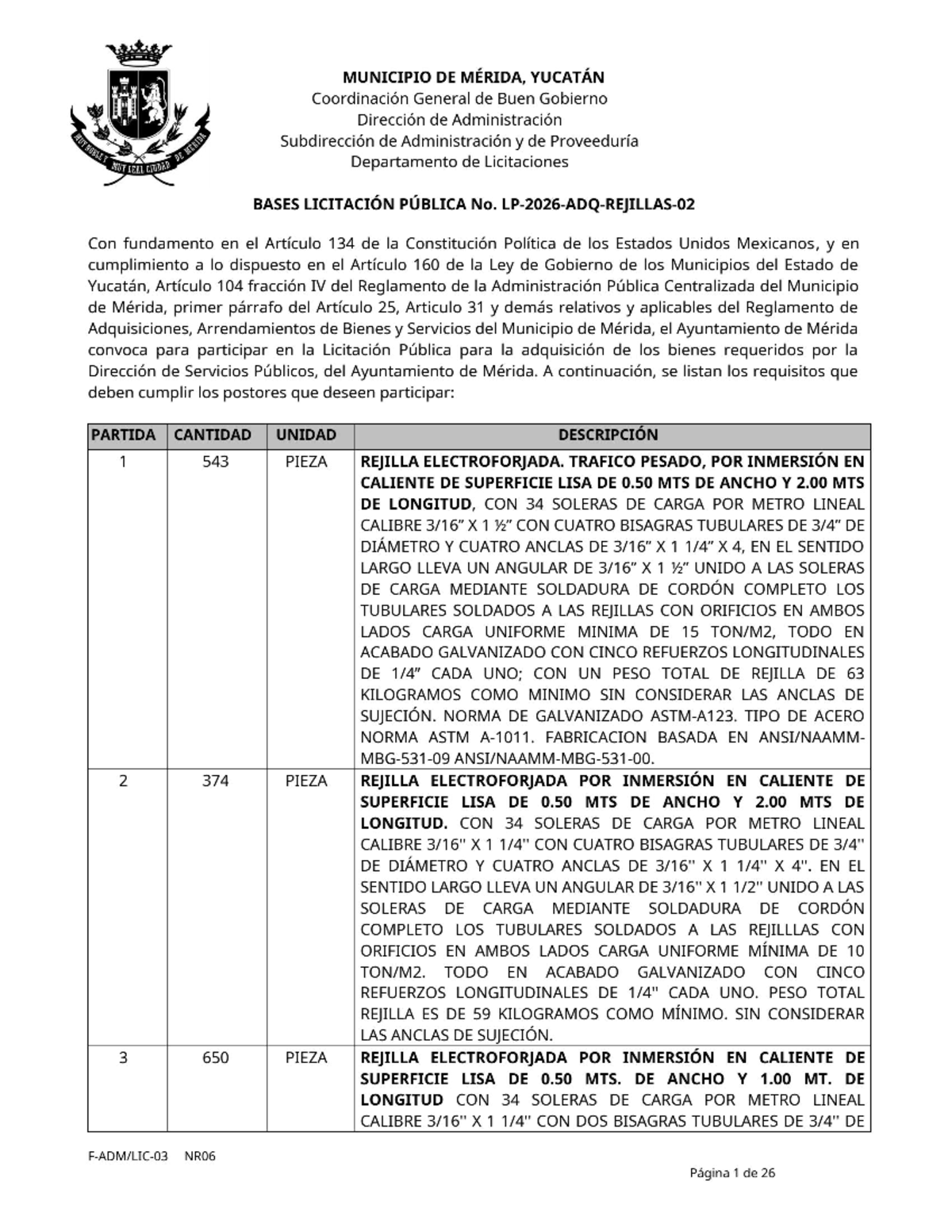 Bases de Licitación Pública No. K36813 - Municipio de Mérida, Yucatán ...