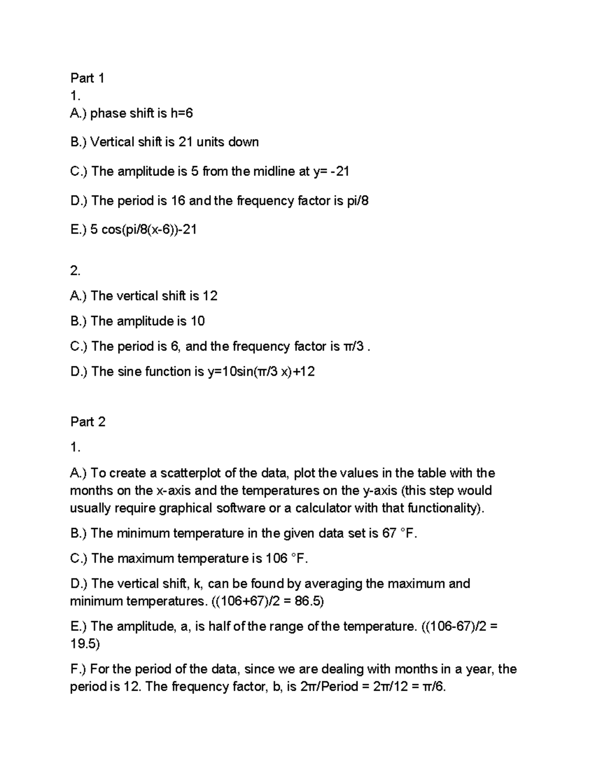 Pre Calc - Phase Shifts, Amplitude, and Temperature Analysis - Studocu